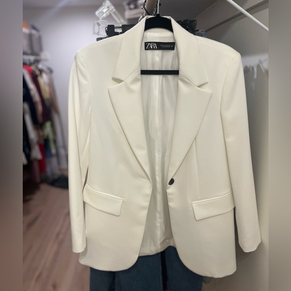 Zara | Jackets & Coats | Zara White Oversized Blazer Xs | Poshmark